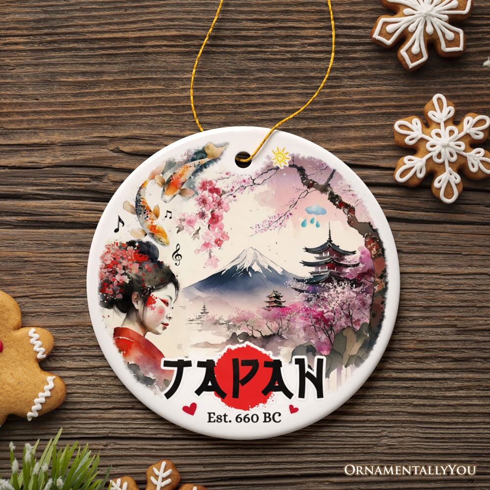 Vintage Artistic Japan Natural and Cultural Ornament, Watercolor ...